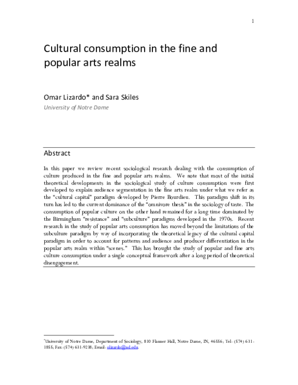 (PDF) Cultural Consumption in the Fine and Popular Arts Realms | Omar ...