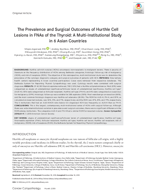 (PDF) Hürthle Cell Lesions: Prevalence and Outcomes