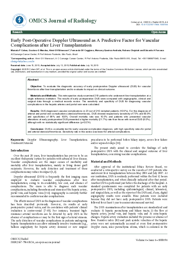 (PDF) Early Post-Operative Doppler Ultrasound as A Predictive Factor ...