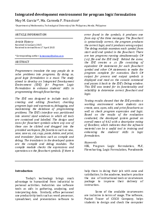 Pdf Integrated Development Environment For Program Logic Formulation 