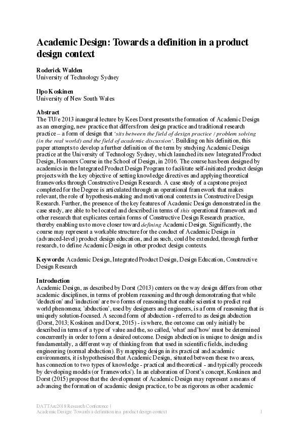 (PDF) Academic Design: Towards a definition in a product design context