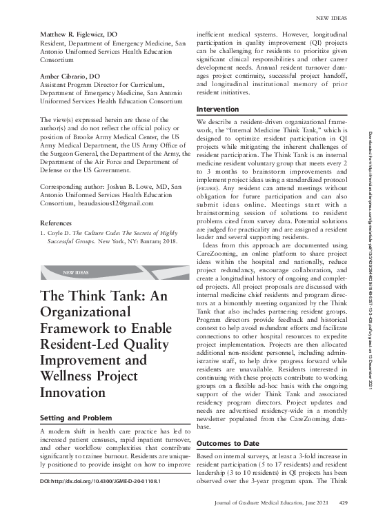 (PDF) The Think Tank: An Organizational Framework to Enable Resident ...
