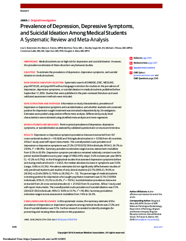 (PDF) Prevalence of Depression, Depressive Symptoms, and Suicidal ...