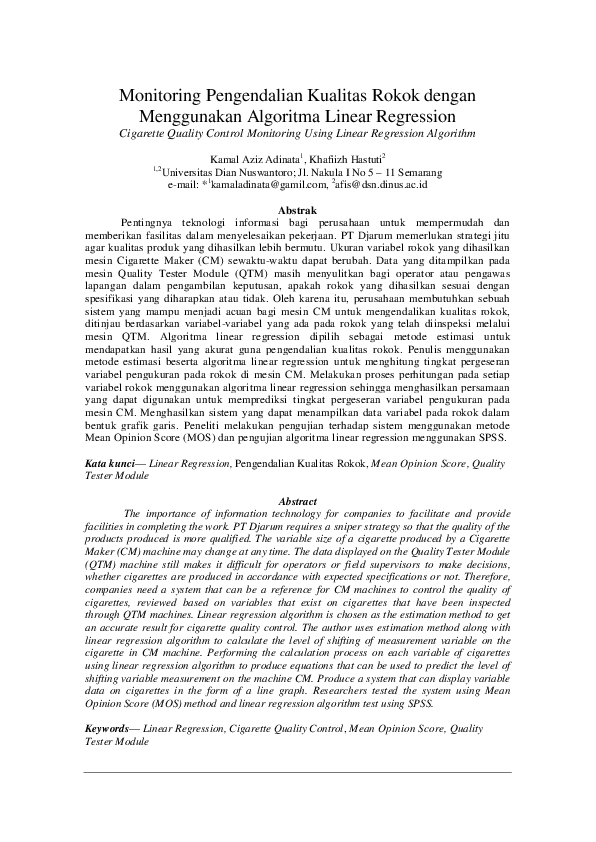 (PDF) Monitoring Pengendalian Kualitas Rokok dengan Menggunakan ...