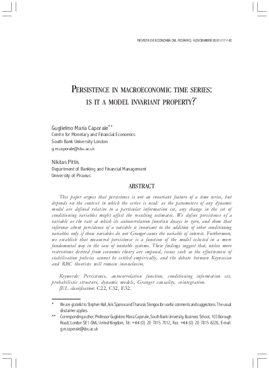 (PDF) 117CAPORALE y PITTIS: PERSISTENCE IN MACROECONOMIC TIME SERIES ...