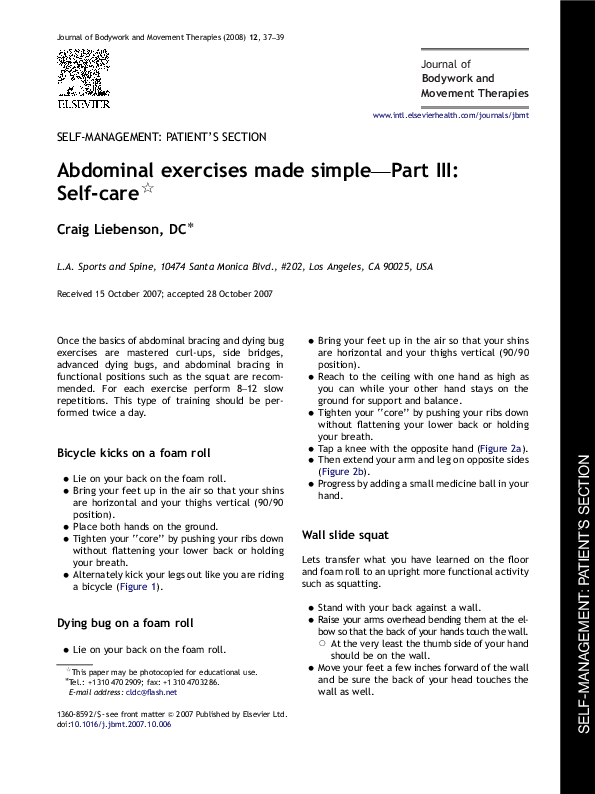 (PDF) Abdominal exercises made simple—Part III: Self-care | Craig ...