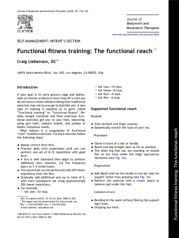 (PDF) Functional fitness training: The functional reach