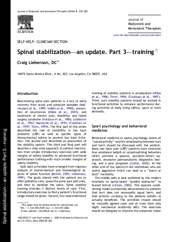 (PDF) Spinal stabilization—an update. Part 3—training