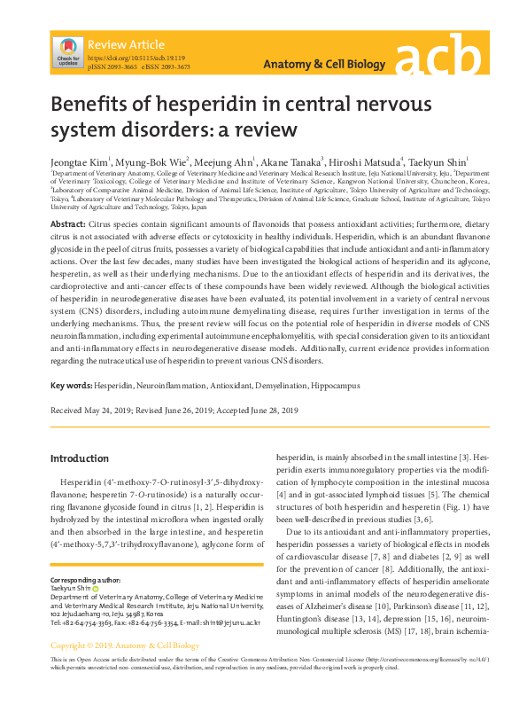 (PDF) Benefits of hesperidin in central nervous system disorders: a review