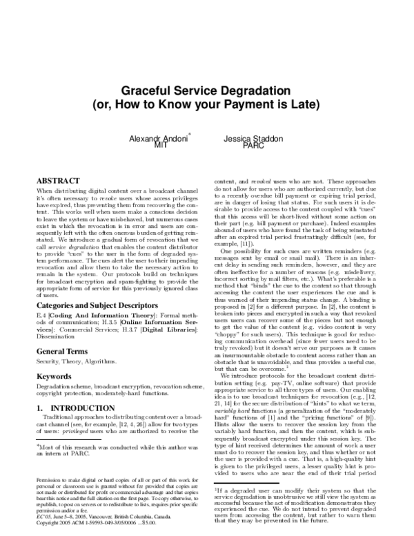 (PDF) Graceful service degradation (or, how to know your payment is late)