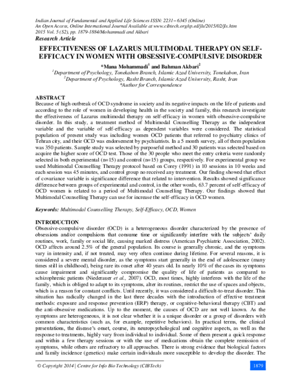 (PDF) Effectiveness of Lazarus Multimodal Therapy on Self-Efficacy in Women with Obsessive ...