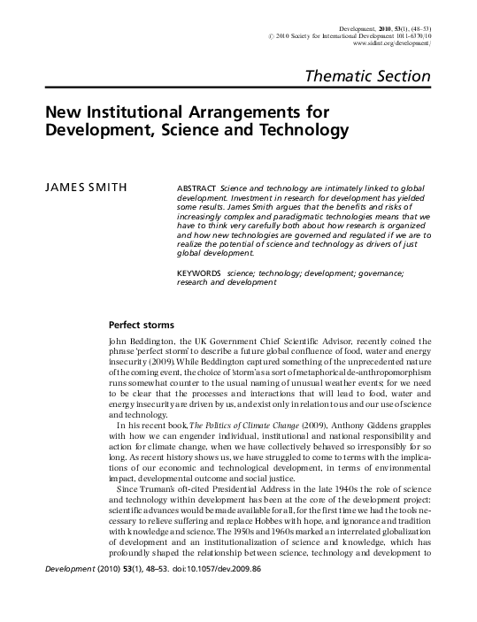 (PDF) New Institutional Arrangements for Development, Science and ...