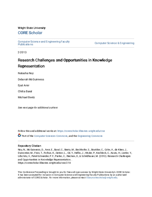 (PDF) Research Challenges and Opportunities in Knowledge Representation