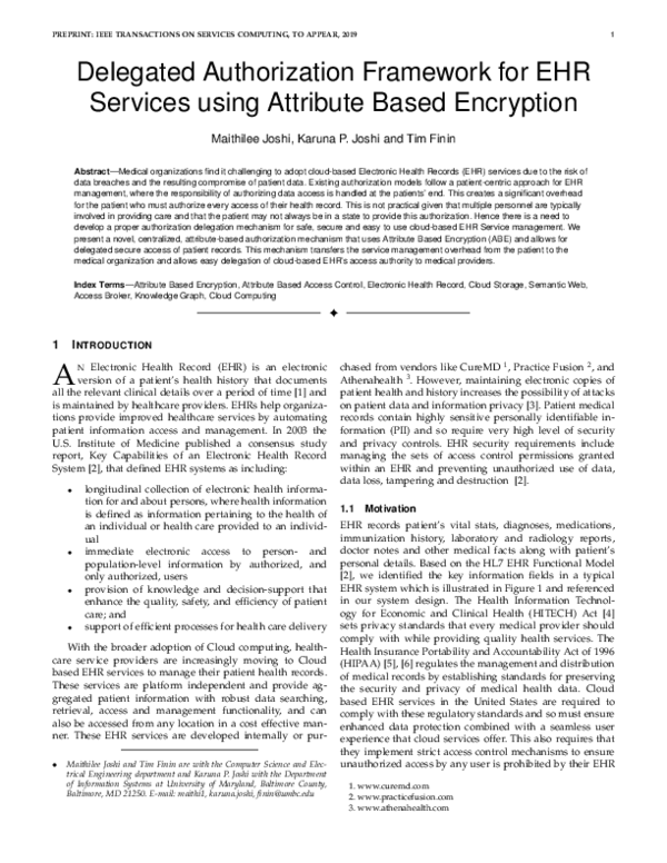 Pdf Delegated Authorization Framework For Ehr Services Using Attribute Based Encryption