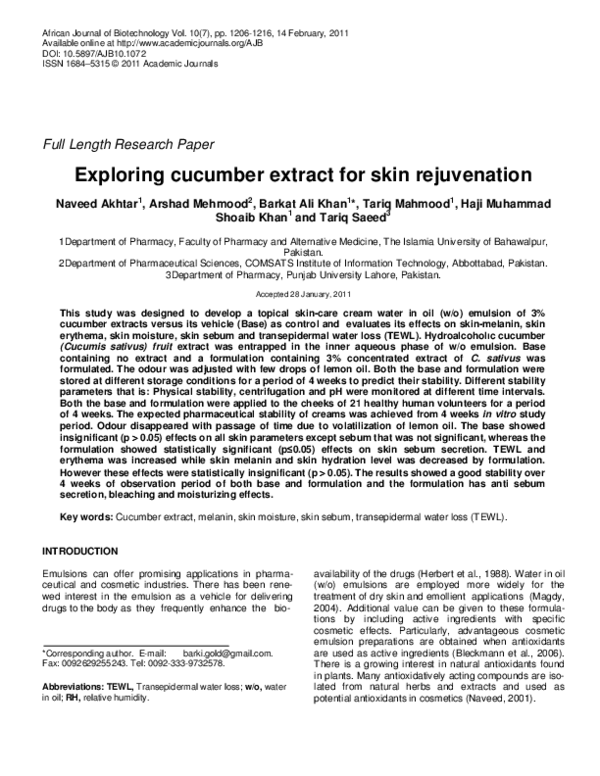 (PDF) Exploring cucumber extract for skin rejuvenation