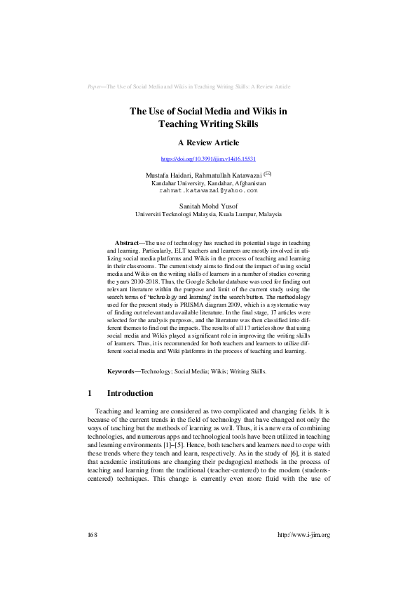 (PDF) The Use of Social Media and Wikis in Teaching Writing Skills: A ...