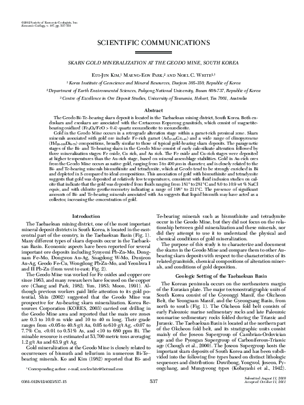 (PDF) Skarn Gold Mineralization at the Geodo Mine, South Korea