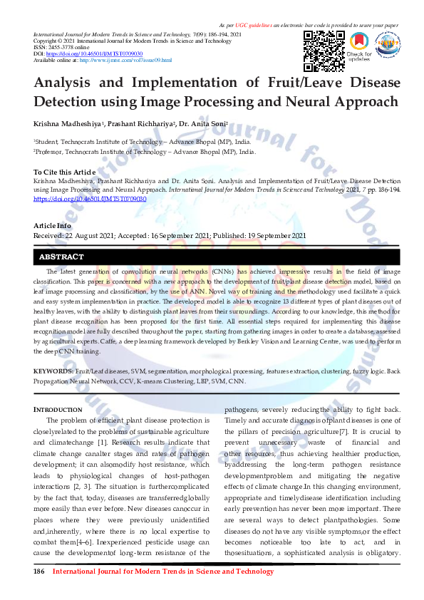 Pdf Analysis And Implementation Of Fruitleave Disease Detection Using Image Processing And