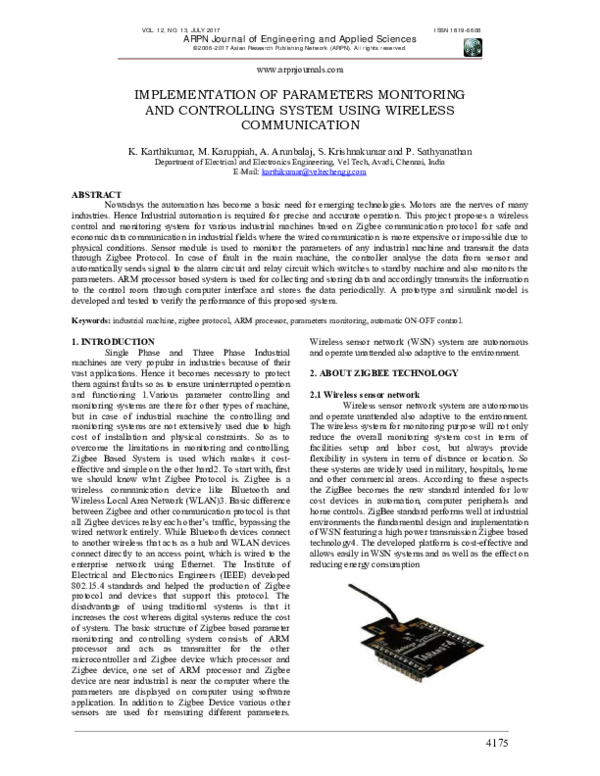 (PDF) Implementation of Parameters Monitoring and Controlling System Using Wireless Communication