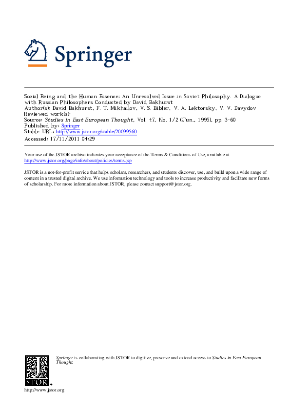 (PDF) Social being and the human essence: An unresolved issue in Soviet ...