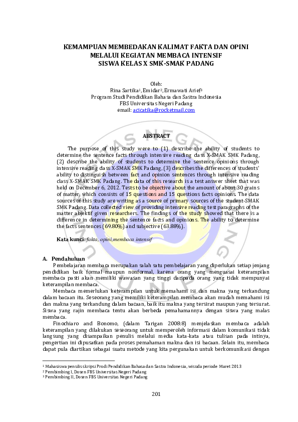(PDF) Kemampuan Membedakan Kalimat Fakta dan Opini Melalui Kegiatan ...