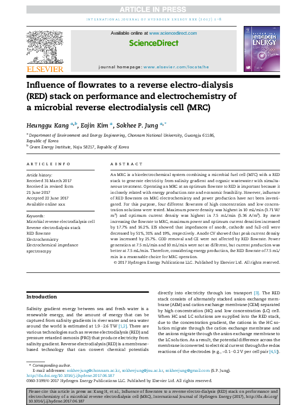 (PDF) Influence of flowrates to a reverse electro-dialysis (RED) stack ...