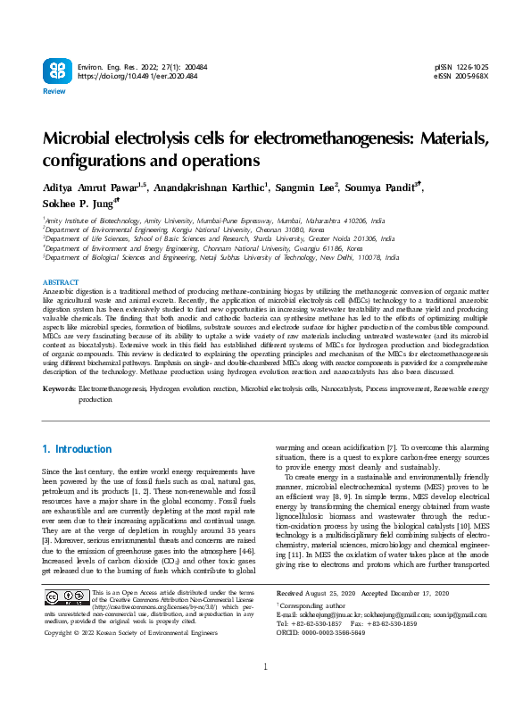 (PDF) Microbial electrolysis cells for electromethanogenesis: Materials ...