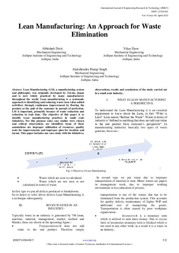 (PDF) Lean Manufacturing: An Approach for Waste Elimination