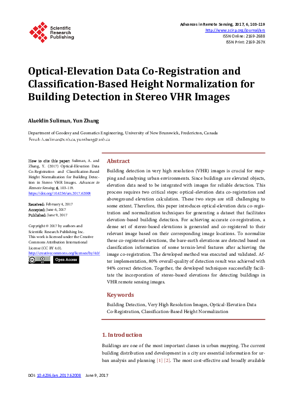 (PDF) Optical-Elevation Data Co-Registration and Classification-Based Height Normalization for ...