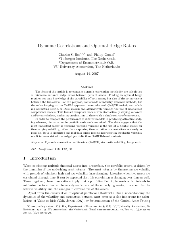 (PDF) Dynamic Correlations and Optimal Hedge Ratios