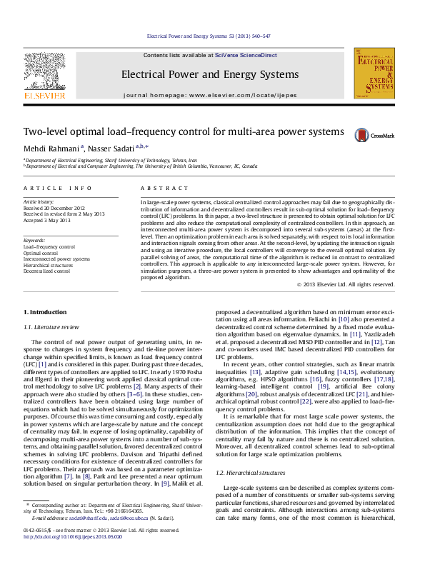 (PDF) Two-level optimal load–frequency control for multi-area power systems