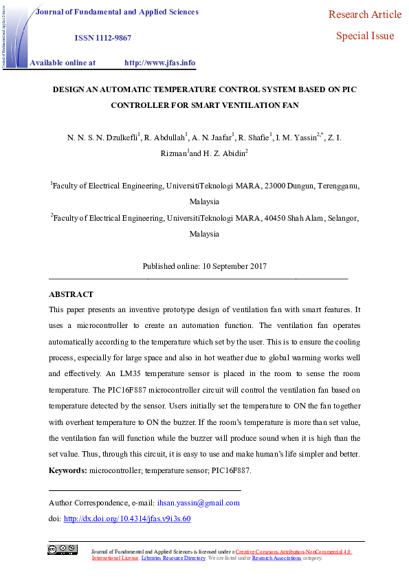 (PDF) Design an automatic temperature control system based on pic controller for smart ...