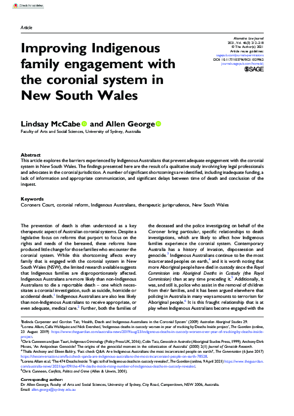 (PDF) Improving Indigenous family engagement with the coronial system ...