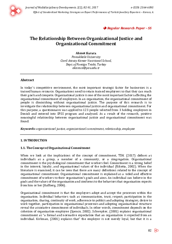 (PDF) The Relationship Between Organizational Justice and Organizational Commitment