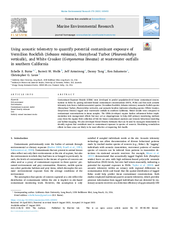 (PDF) Using acoustic telemetry to quantify potential contaminant ...