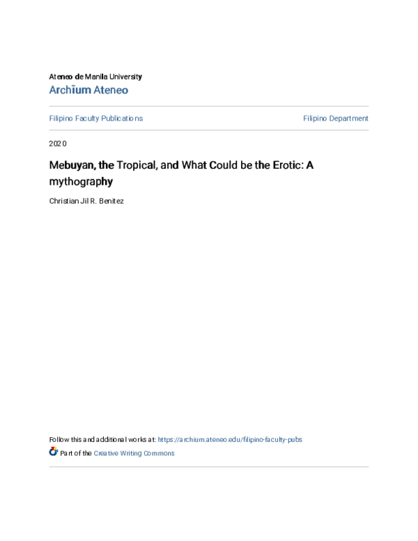 (PDF) Mebuyan the Tropical and What Could Be the Erotic a Mythography