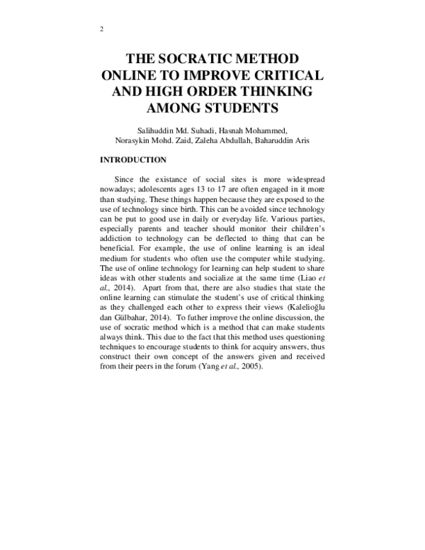 (PDF) The Socratic Method Online to Improve Critical and High Order ...