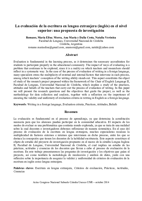(PDF) La evaluación de la escritura en lengua extranjera (inglés) en el ...