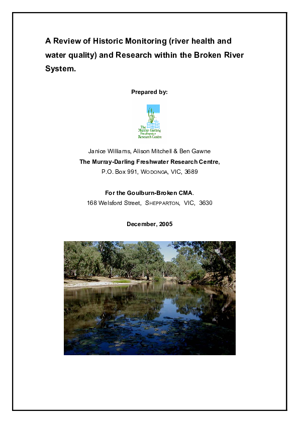(PDF) A Review of Historic Monitoring (river health and water quality ...