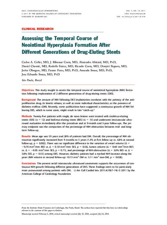 (PDF) Assessing the Temporal Course of Neointimal Hyperplasia Formation ...