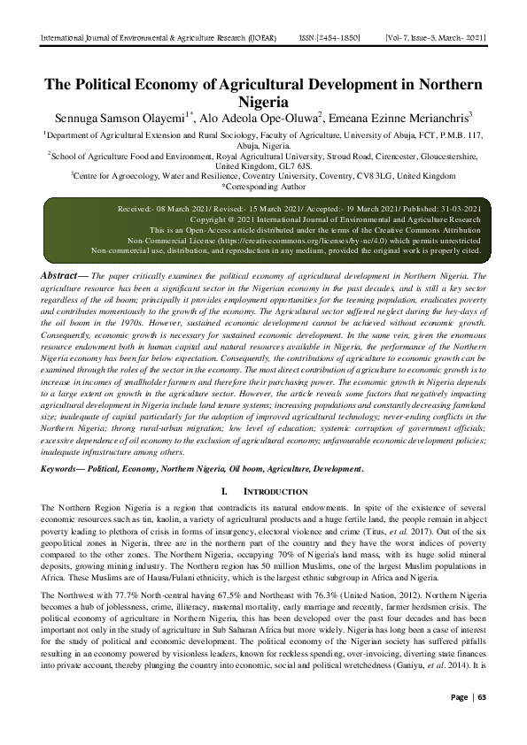 (PDF) The Political Economy of Agricultural Development in Nigeria