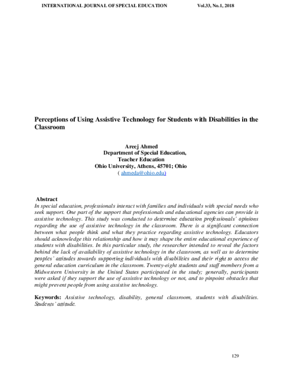 (PDF) Perceptions of Using Assistive Technology for Students with ...