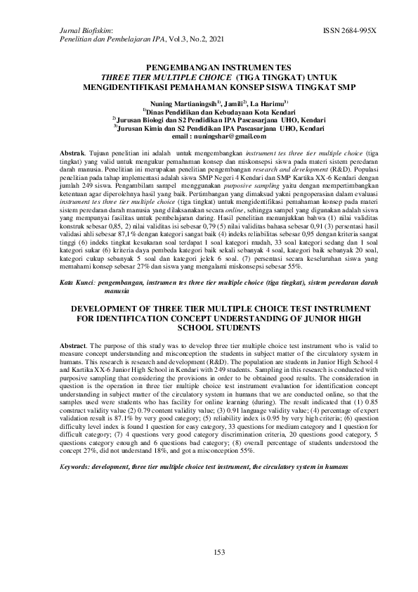 (PDF) Pengembangan Instrumen Tes Three Tier Multiple Choice (Tiga ...