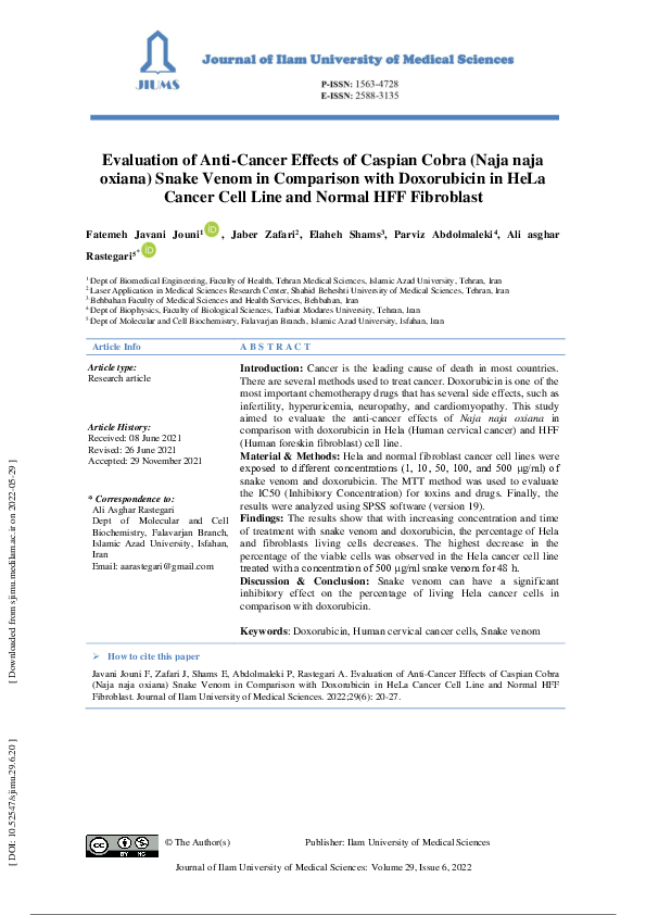 (PDF) Evaluation of Anti-Cancer Effects of Caspian Cobra (Naja naja ...