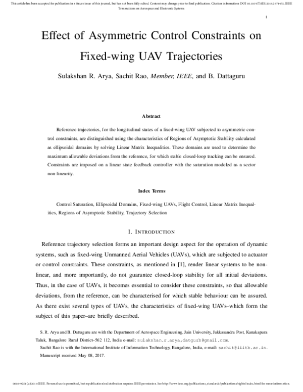 (PDF) Effect of Asymmetric Control Constraints on Fixed-Wing UAV Trajectories