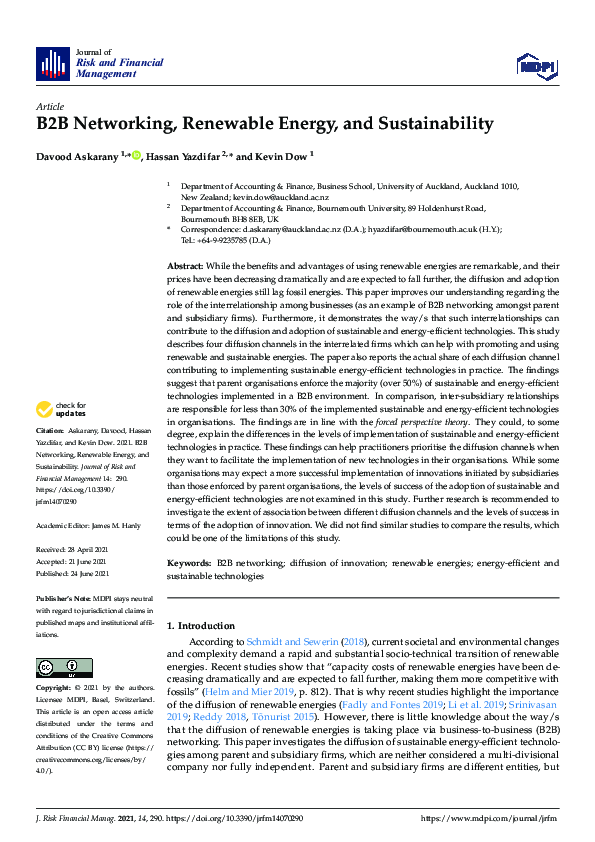 (PDF) B2B Networking Boosting Renewable Energy Adoption