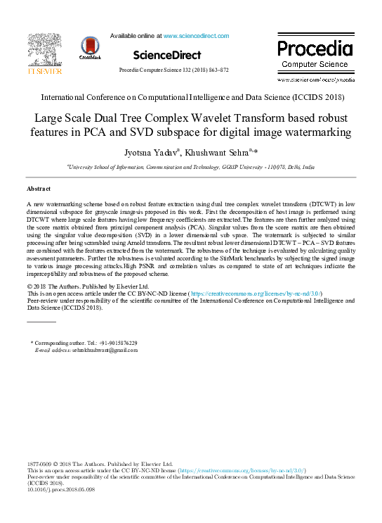 Pdf Large Scale Dual Tree Complex Wavelet Transform Based Robust Features In Pca And Svd