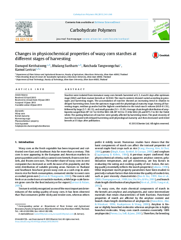 (PDF) Effects of Harvesting Time on Waxy Corn Starch Properties