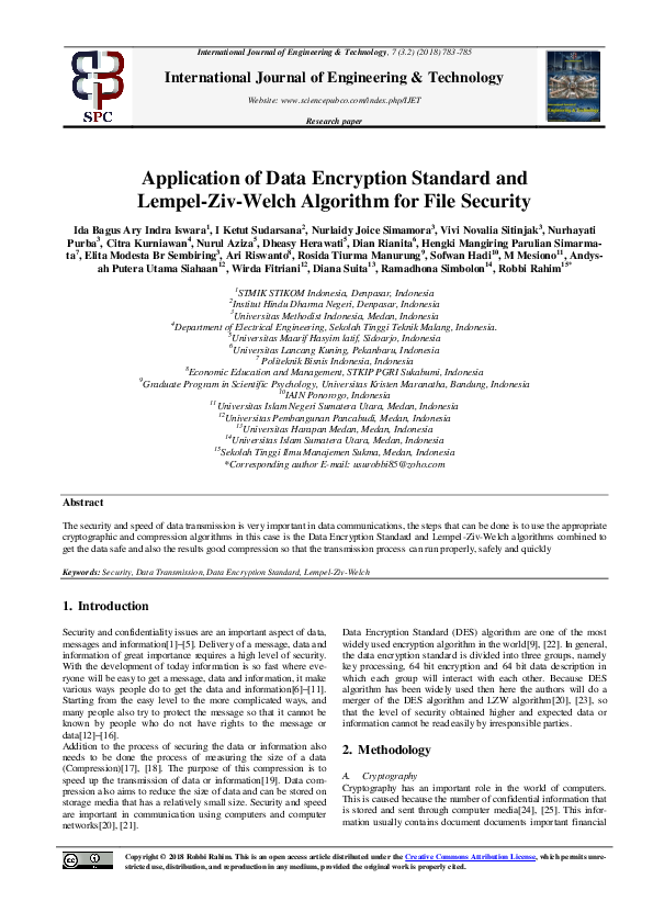 (PDF) Application of Data Encryption Standard and Lempel-Ziv-Welch Algorithm for File Security