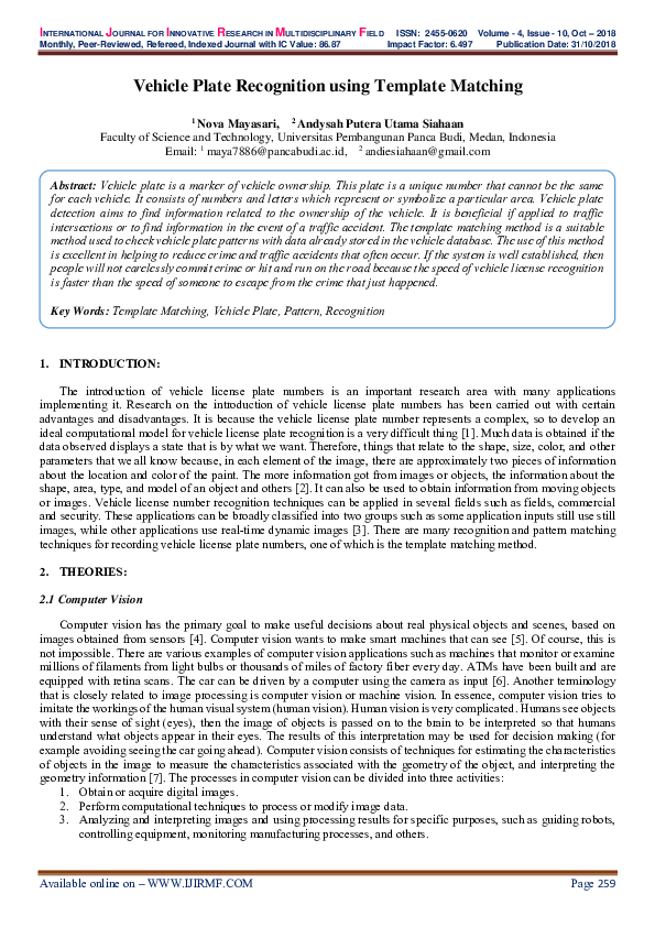 (PDF) Vehicle Plate Recognition using Template Matching (PDF) Vehicle Plate Recognition using Template Matching
